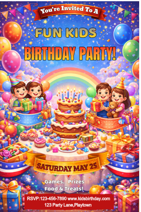 Maximalist Fun Kids Birthday Party Poster Template | PosterMyWall