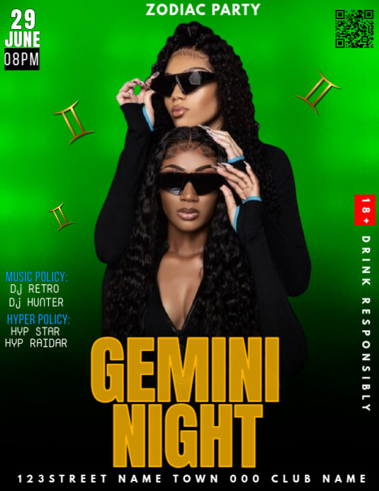 Plantilla de Maximalist Gemini Night Party Flyer (us Letter) | PosterMyWall
