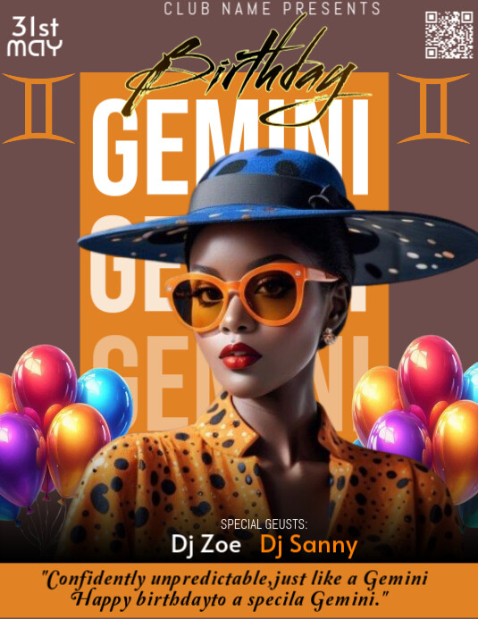 Copy of Maximalist Gemini Zodiac Birthday Flyer (us Letter) | PosterMyWall