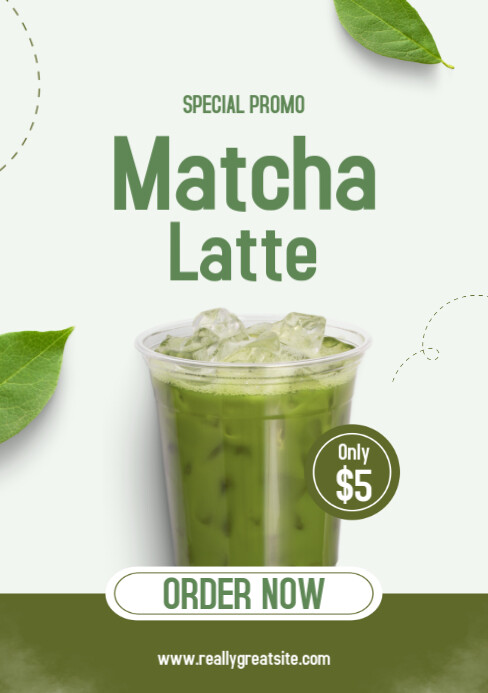 Maximalist Green Minimalist Matcha Latte Flyer A5 Template | PosterMyWall