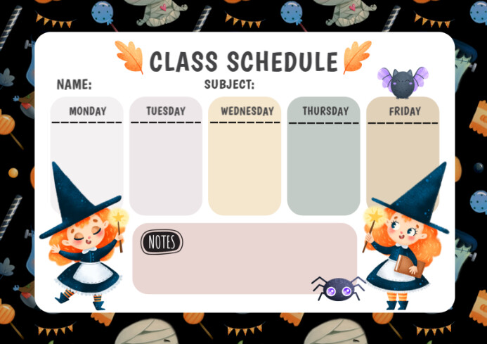 Maximalist Halloween Class Schedule A3 Template | PosterMyWall