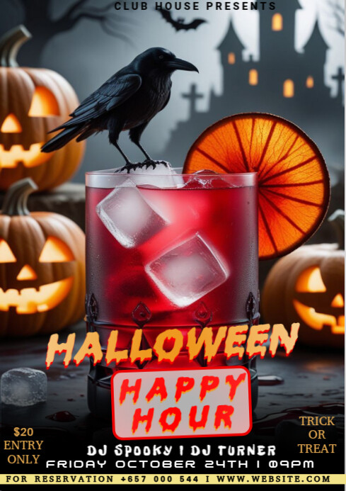 Maximalist Halloween Happy Hour A4 Template | PosterMyWall