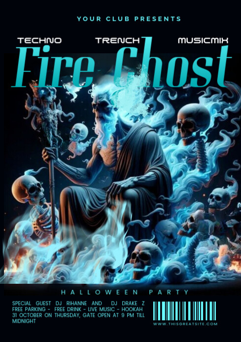Maximalist Halloween Party "fire Ghost" A4 Template | PosterMyWall