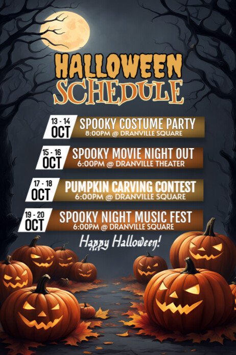 Maximalist Halloween Schedule Poster Template | PosterMyWall