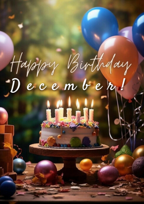 Maximalist Happy Birthday December A4 Template | PosterMyWall