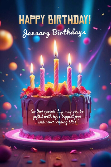 Maximalist Happy Birthday January Banner 4' × 6' Template | PosterMyWall
