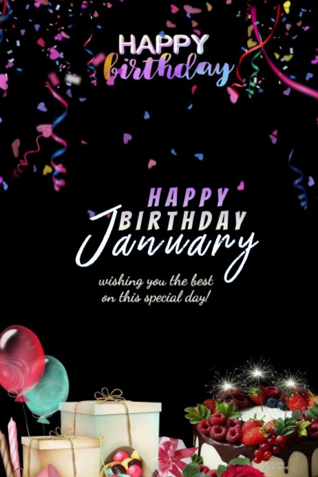 Maximalist Happy Birthday January Banner 4' × 6' Template | PosterMyWall