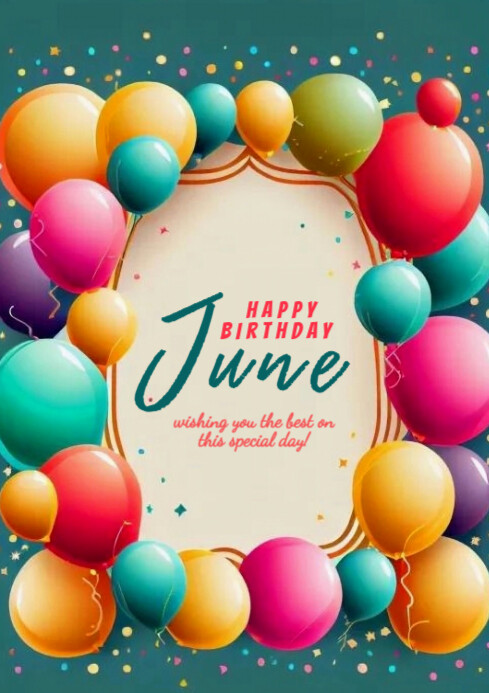 Maximalist Happy Birthday June A4 Template | PosterMyWall