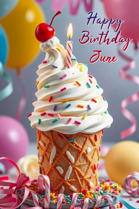 Maximalist Happy Birthday June Banner 4' × 6' Template | PosterMyWall