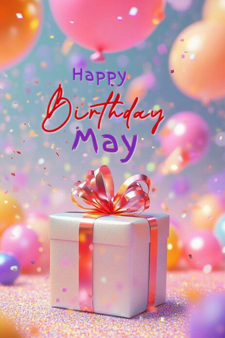 Maximalist Happy Birthday May Banner 4' × 6' Template | PosterMyWall