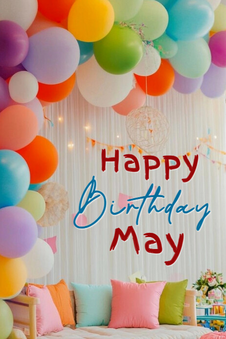 Maximalist Happy Birthday May Banner 4' × 6' Template | PosterMyWall