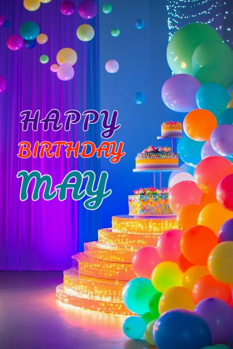 Maximalist Happy Birthday May Banner 4' × 6' Template | PosterMyWall