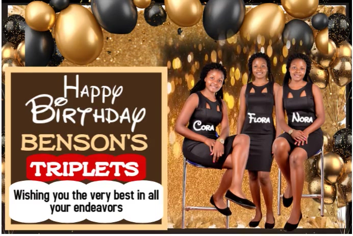 Maximalist Happy Birthday Triplets Banner 4' × 6' Template | PosterMyWall