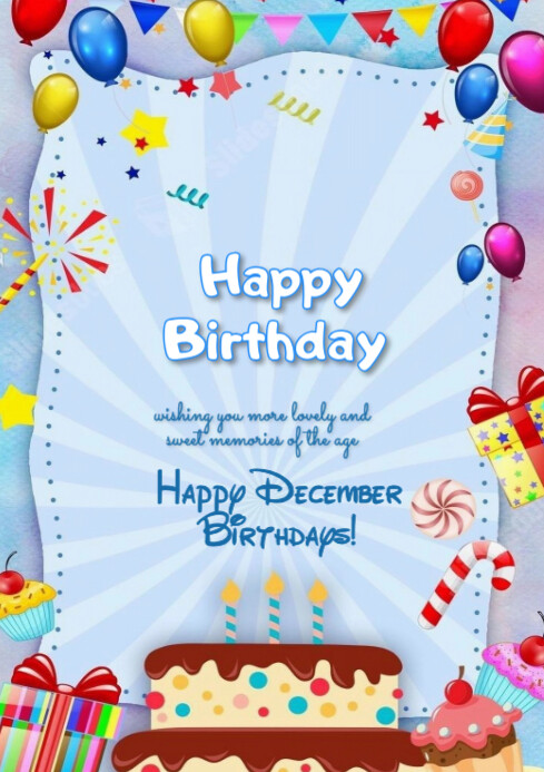 Maximalist Happy December Birthdays A4 Template | PosterMyWall