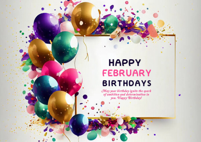 Maximalist Happy February Birthdays A4 Template | PosterMyWall