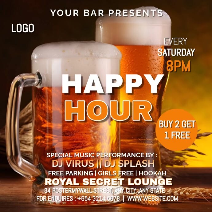 Maximalist Happy Hour Instagram Post Templat | PosterMyWall