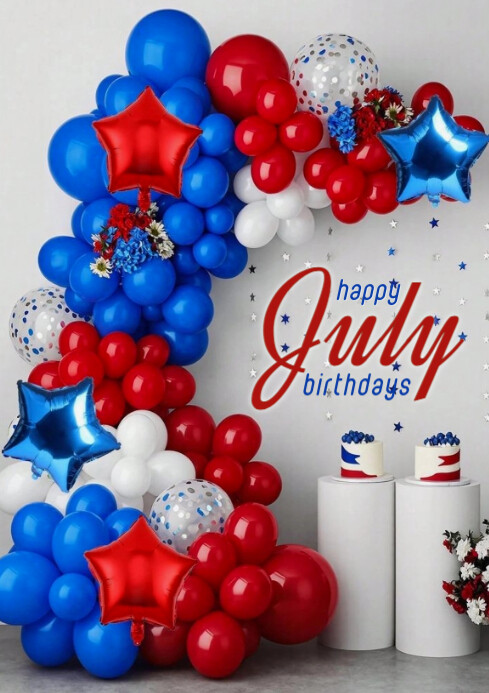 Maximalist Happy July Birthdays A4 Template | PosterMyWall