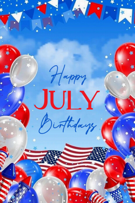 Maximalist Happy July Birthdays Banner 4' × 6' Template | PosterMyWall