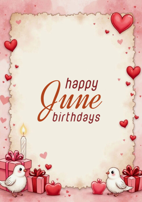 Maximalist Happy June Birthdays A4 Template | PosterMyWall
