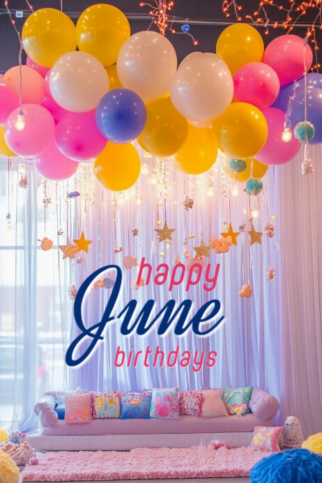 Maximalist Happy June Birthdays Banner 4' × 6' Template | PosterMyWall