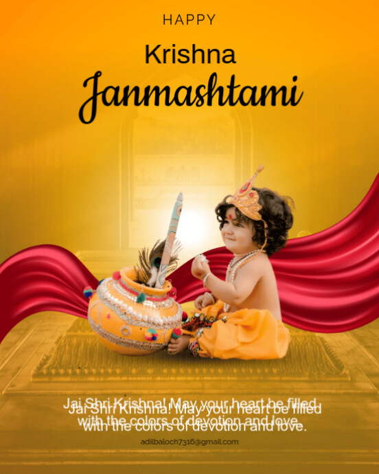 Maximalist Happy Krishna Janmashtani Day Instagram Portrait Template ...