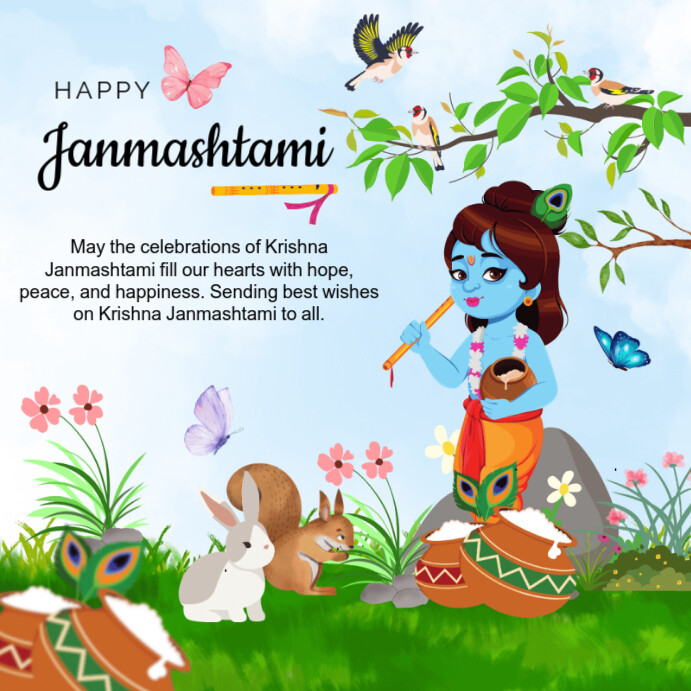 Maximalist Happy Krishna Janmashtani Day Instagram Post Template ...