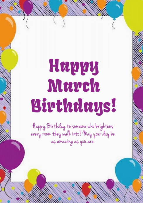 Maximalist Happy March Birthdays A4 Template | PosterMyWall