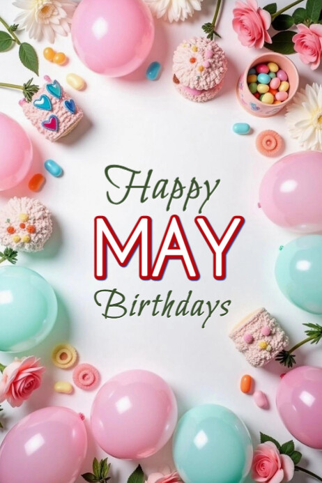 Maximalist Happy May Birthdays Banner 4' × 6' Template | PosterMyWall