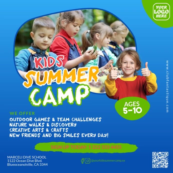 Maximalist Kids Summer Camp Instagram Post Template | PosterMyWall