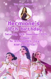 Modèle Purple Maximalist Kpop Demon Hunters Birthday Invitation Tabloid ...