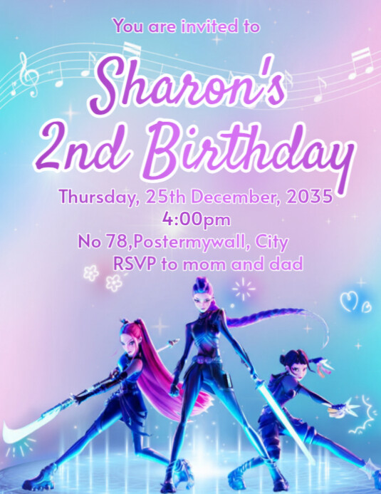 Maximalist Kpop Demon Hunters Birthday Invitation Flyer (us Letter ...