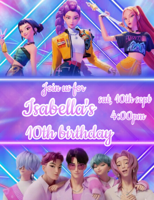 Maximalist Kpop Demon Hunters Birthday Invitation Flyer (us Letter ...