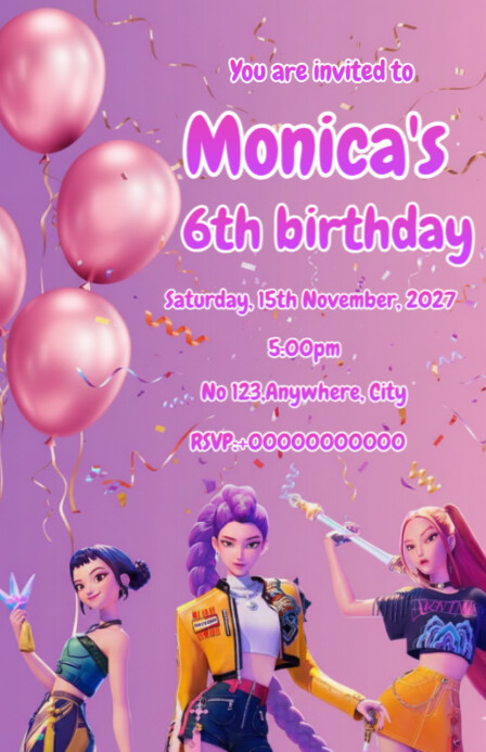 Modèle Maximalist Kpop Demon Hunters Birthday Invitation Tabloid ...