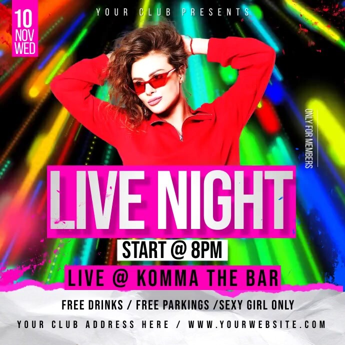Maximalist Live Night Party Ads Instagram Pos Template | PosterMyWall