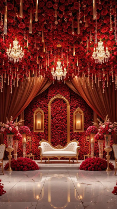 Plantilla de Maximalist Luxury Red Rose Wedding Stage Background With ...