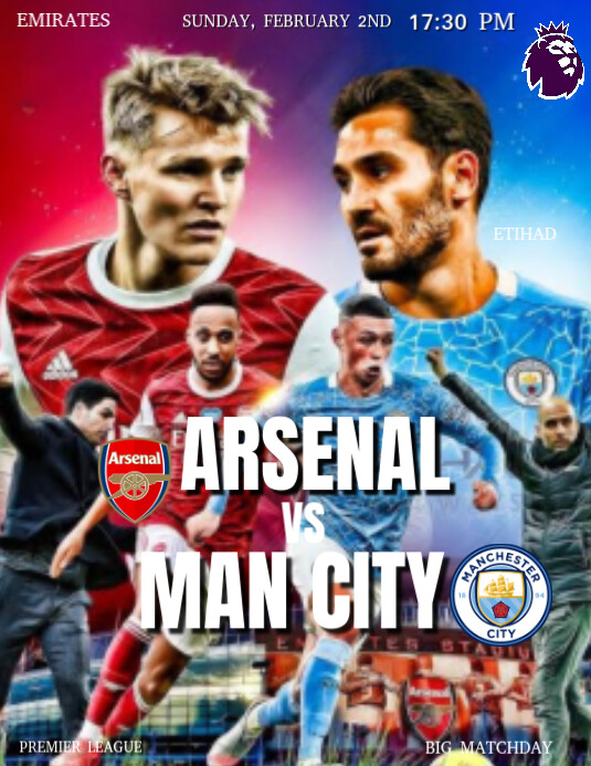 Maximalist Manchester City Vs Arsenal Flyer (us Letter) Template ...