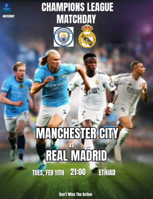 Copy of Maximalist Manchester City Vs Real Madrid Ucl Matchday Flyer (us Letter) | PosterMyWall