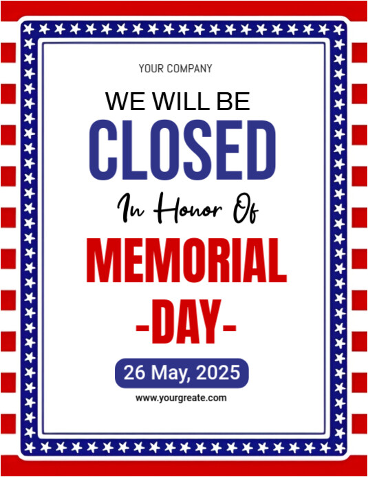 Maximalist Memorial Day Closed Flyer Template | PosterMyWall