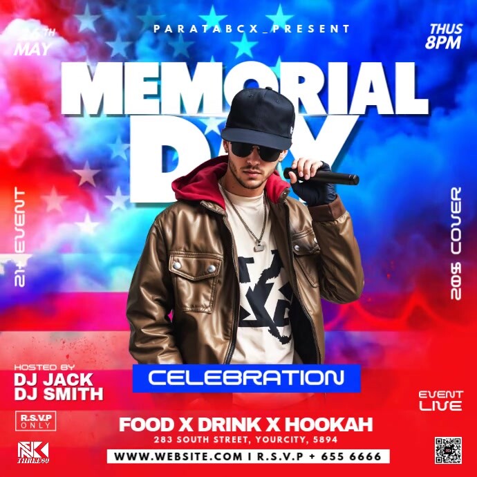 Maximalist Memorial Day Party Celebration Editable Flyer Square (1:1) Templat | PosterMyWall