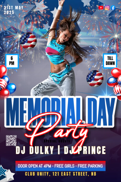 Maximalist Memorial Day Party Night Template | PosterMyWall