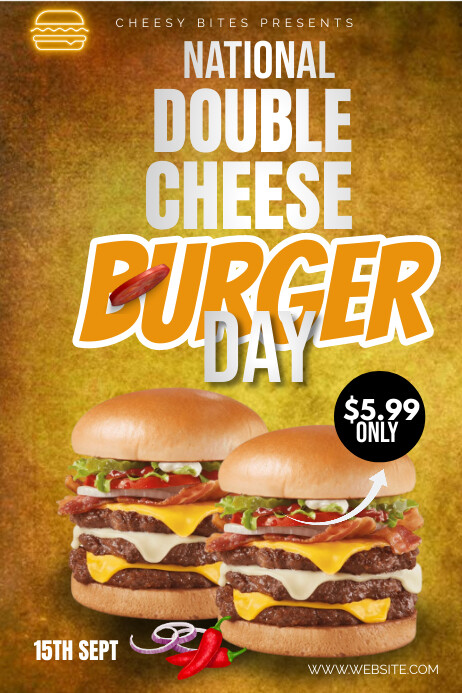 Maximalist National Double Cheese Burger Day Template | PosterMyWall