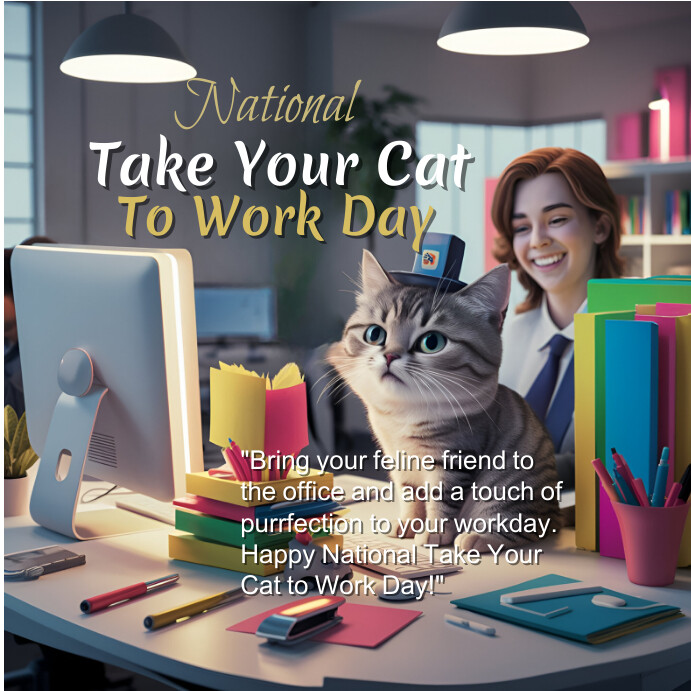 Maximalist National Take Your Cat To Work Day Template | PosterMyWall