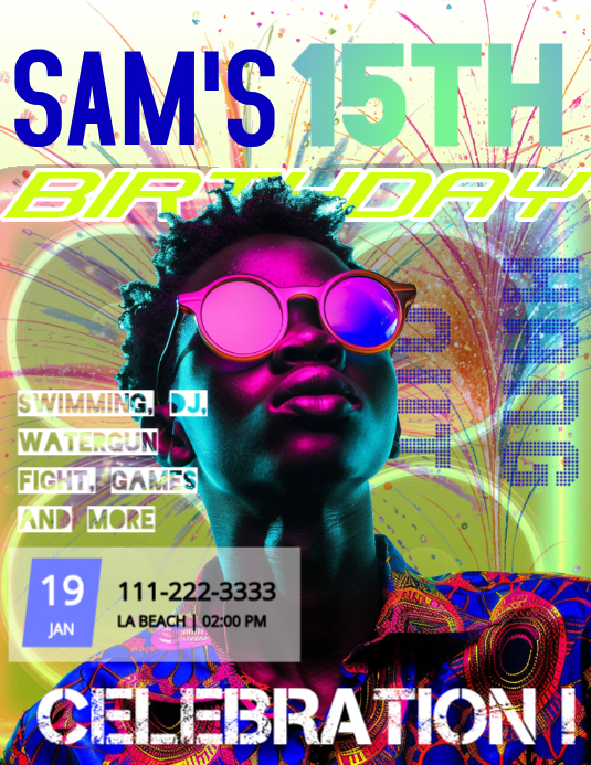 Plantilla de Maximalist Neon Fun Cool Exciting Green Birthday Party ...