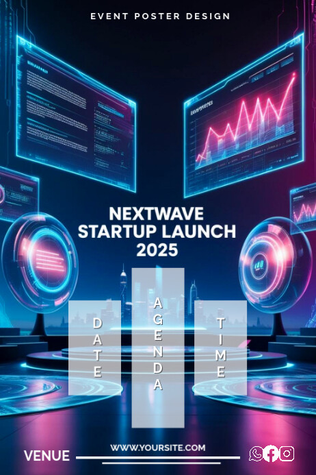 Maximalist Nextwave Startup Launch Poster 2025 – Futuristic Tech ...