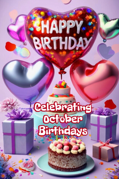 Maximalist October Birthdays Banner 4' × 6' Template | PosterMyWall