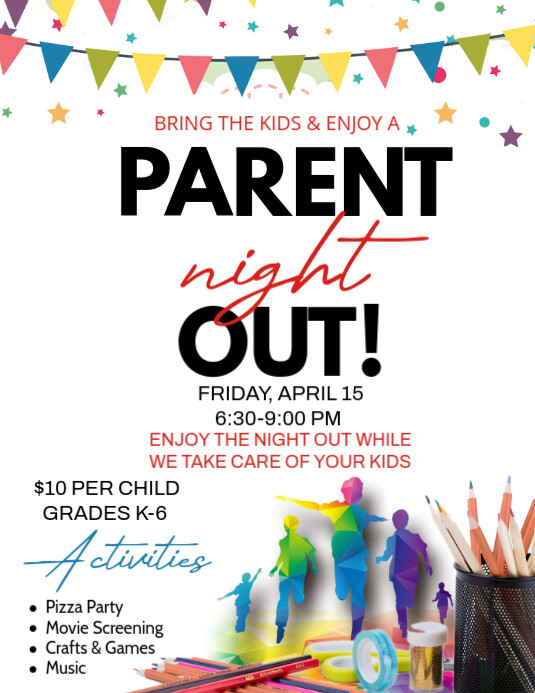 Maximalist Parents Night Out Flyer (us Letter) Template | PosterMyWall