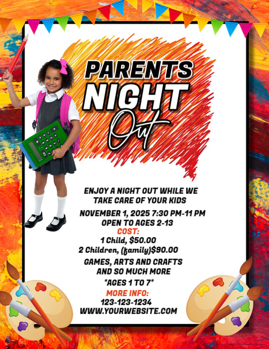 Maximalist Parents Night Out Flyer (us Letter) Template | PosterMyWall