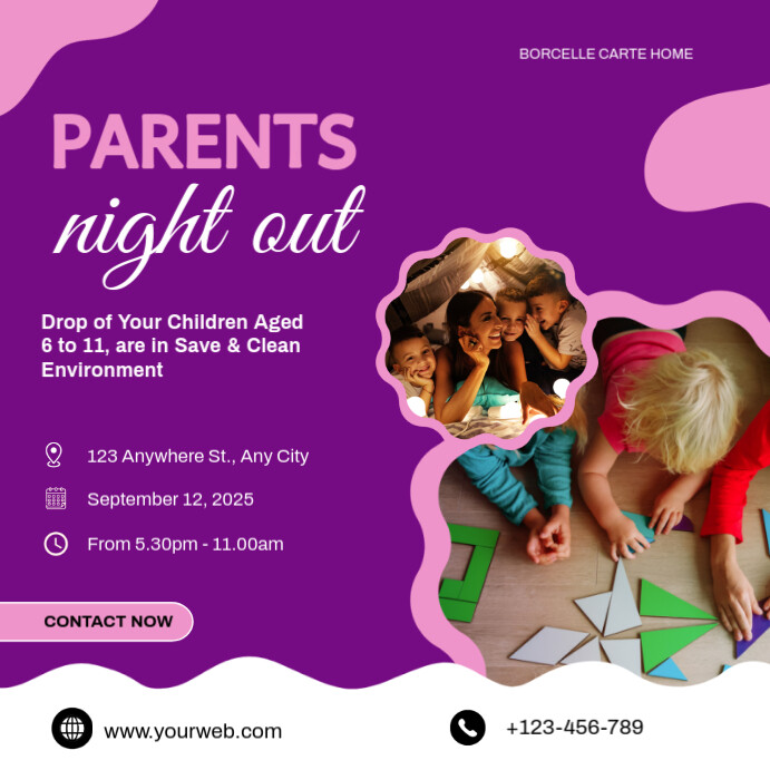 Maximalist Parents Night Out Flyer Template Design Instagram Post ...
