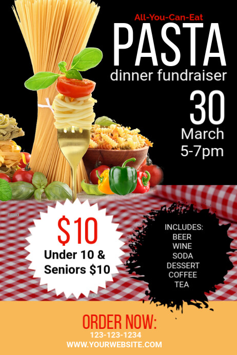 Maximalist Pasta Dinner Fundraiser Poster Template | PosterMyWall