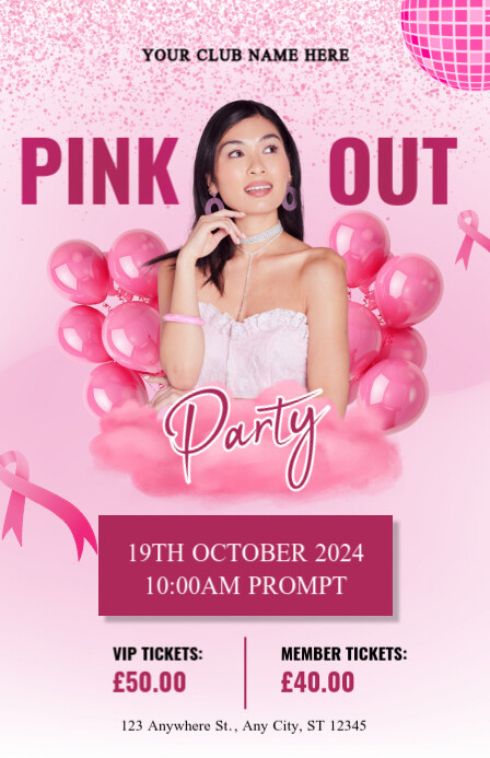 Maximalist Pink Out / Breast Cancer Party Invitation Tabloid Template ...